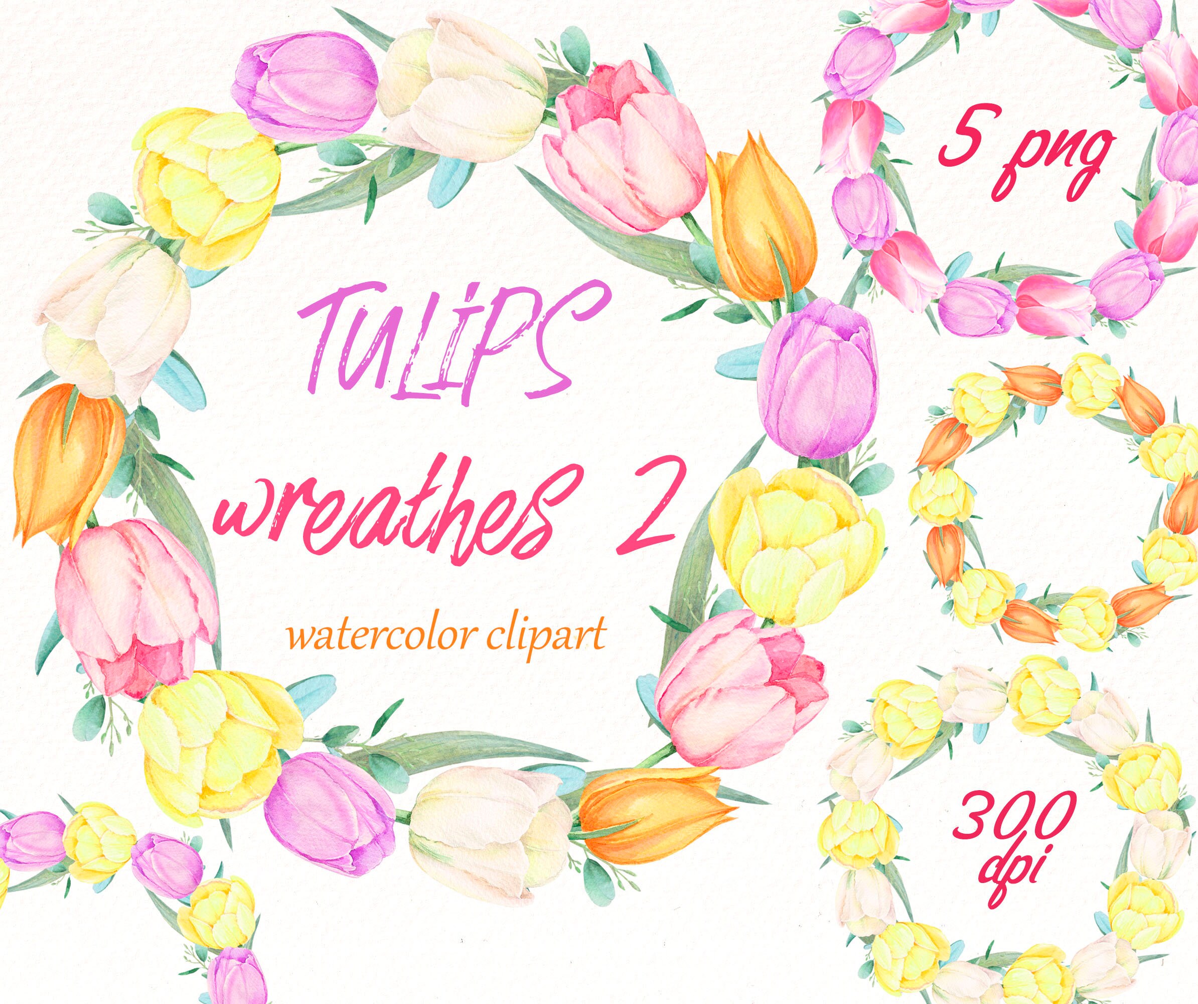 Watercolor Tulips Wreath Clipart , Easter Frame Hand Painted , Spring ...