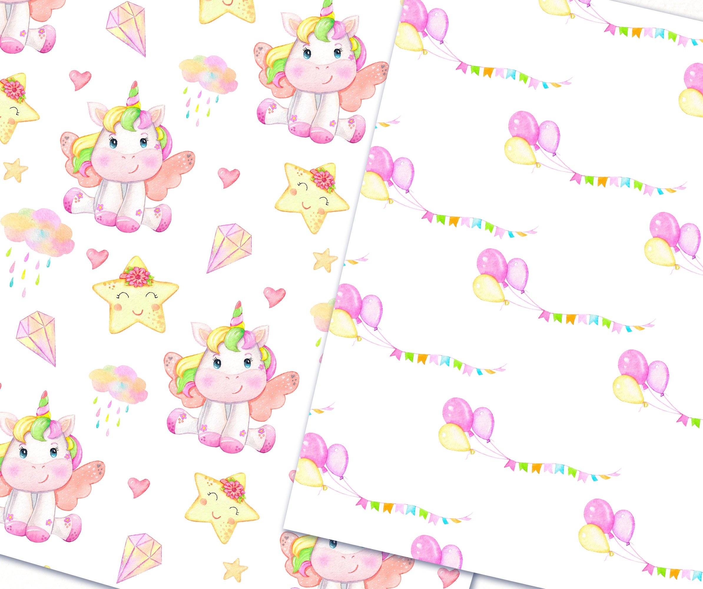 Cute Unicorn Digital Paper, Watercolor Seamless Pattern With Unicorns ...