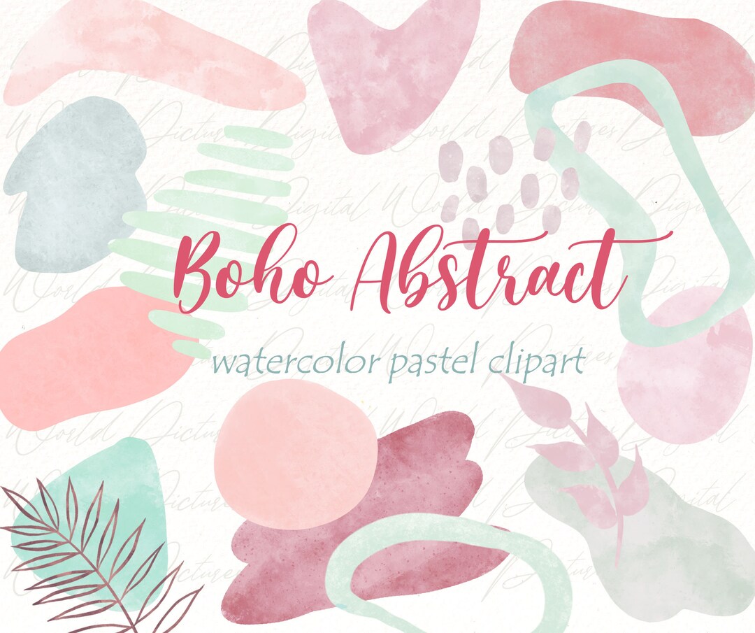 Abstract Shapes Watercolor Clipart, Modern Boho Clip Art, Splashes ...