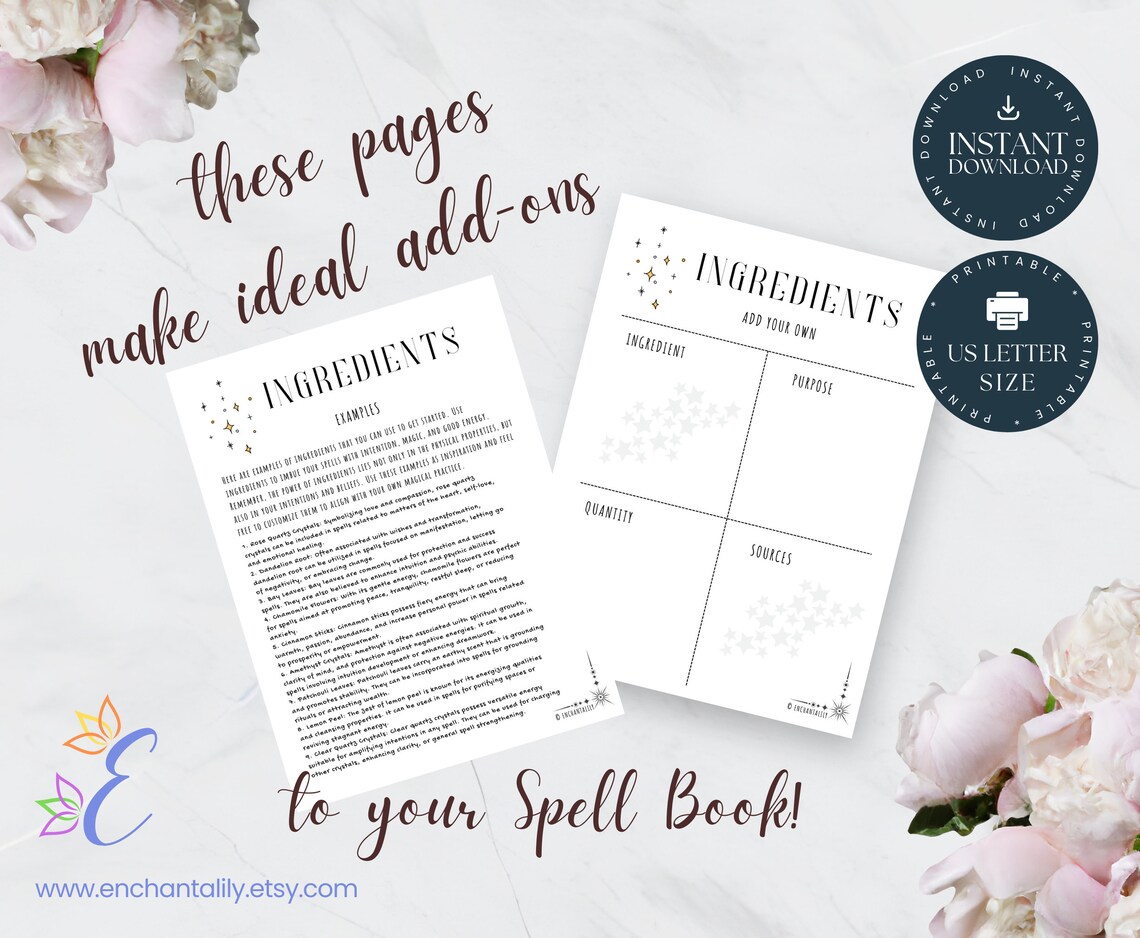 Printable Ingredients Pages, Ideal Add in for Spell Book Examples and ...