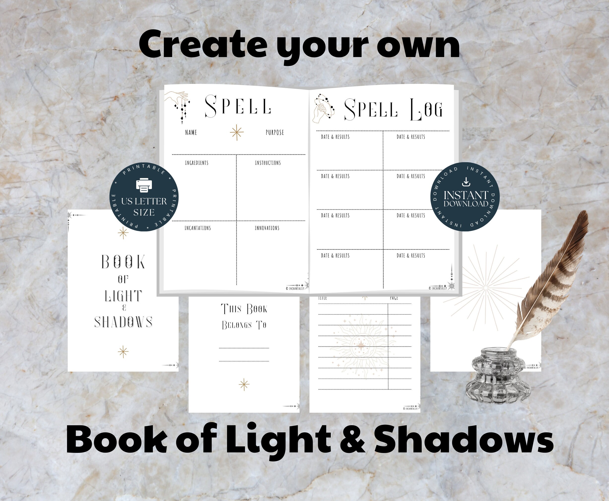 Printable * Spell Book Bundle, Spell Log & Spell Worksheet - DIY, Ink ...