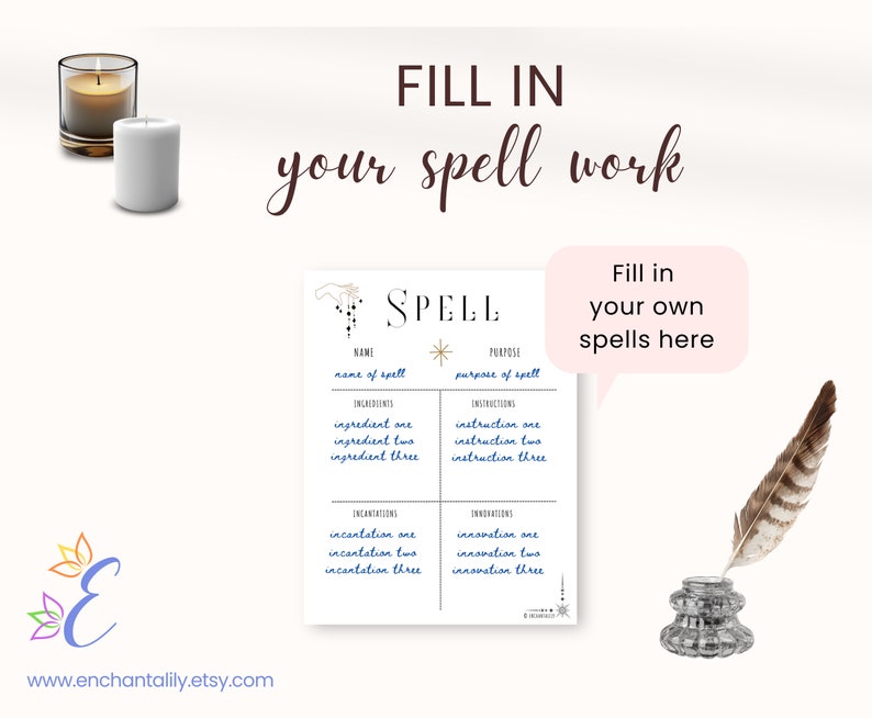 Printable * Spell Book Bundle, Spell Log & Spell Worksheet - DIY, Ink ...