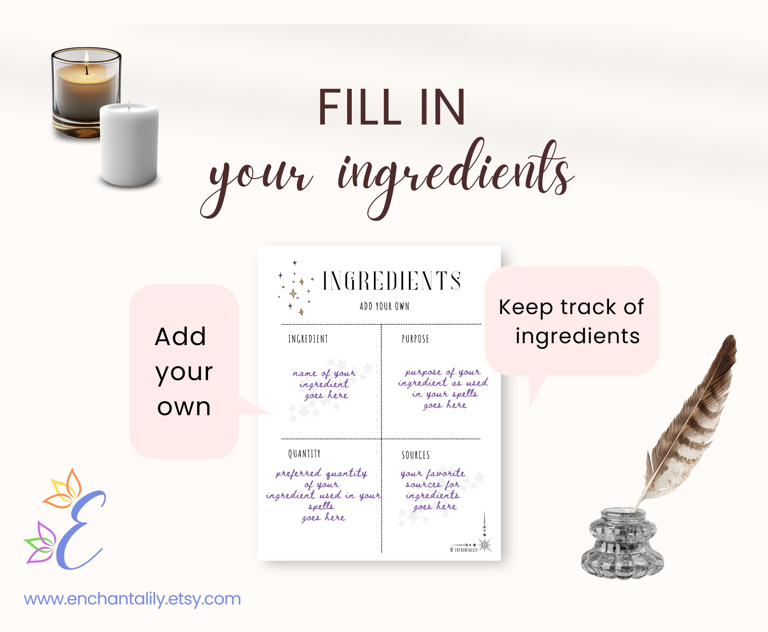 Printable Ingredients Pages, Ideal Add in for Spell Book Examples and ...