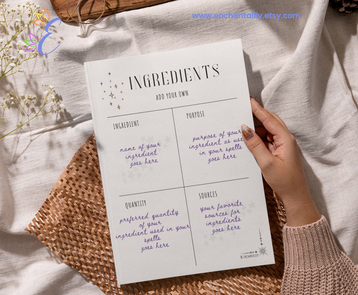 Printable Ingredients Pages, Ideal Add in for Spell Book Examples and ...