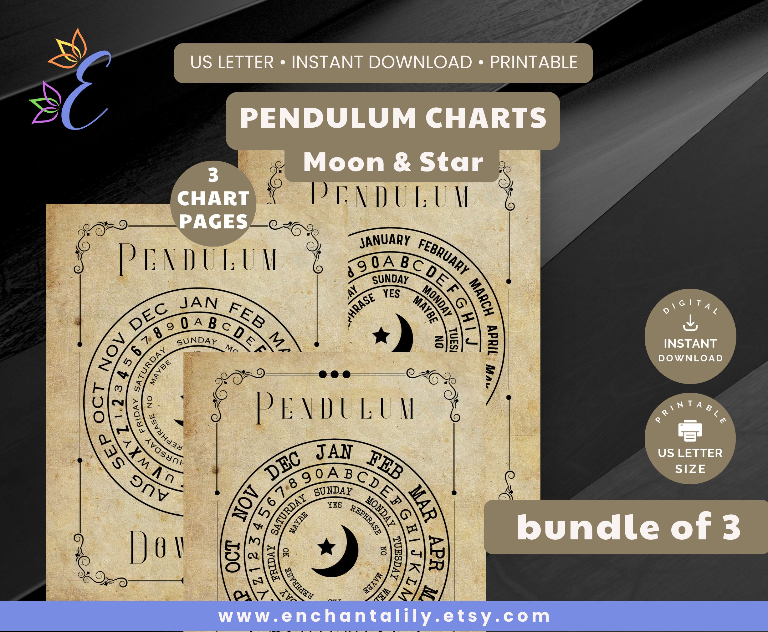 Printable * Pendulum Dowsing Chart Bundle - Months, Days of the Week ...