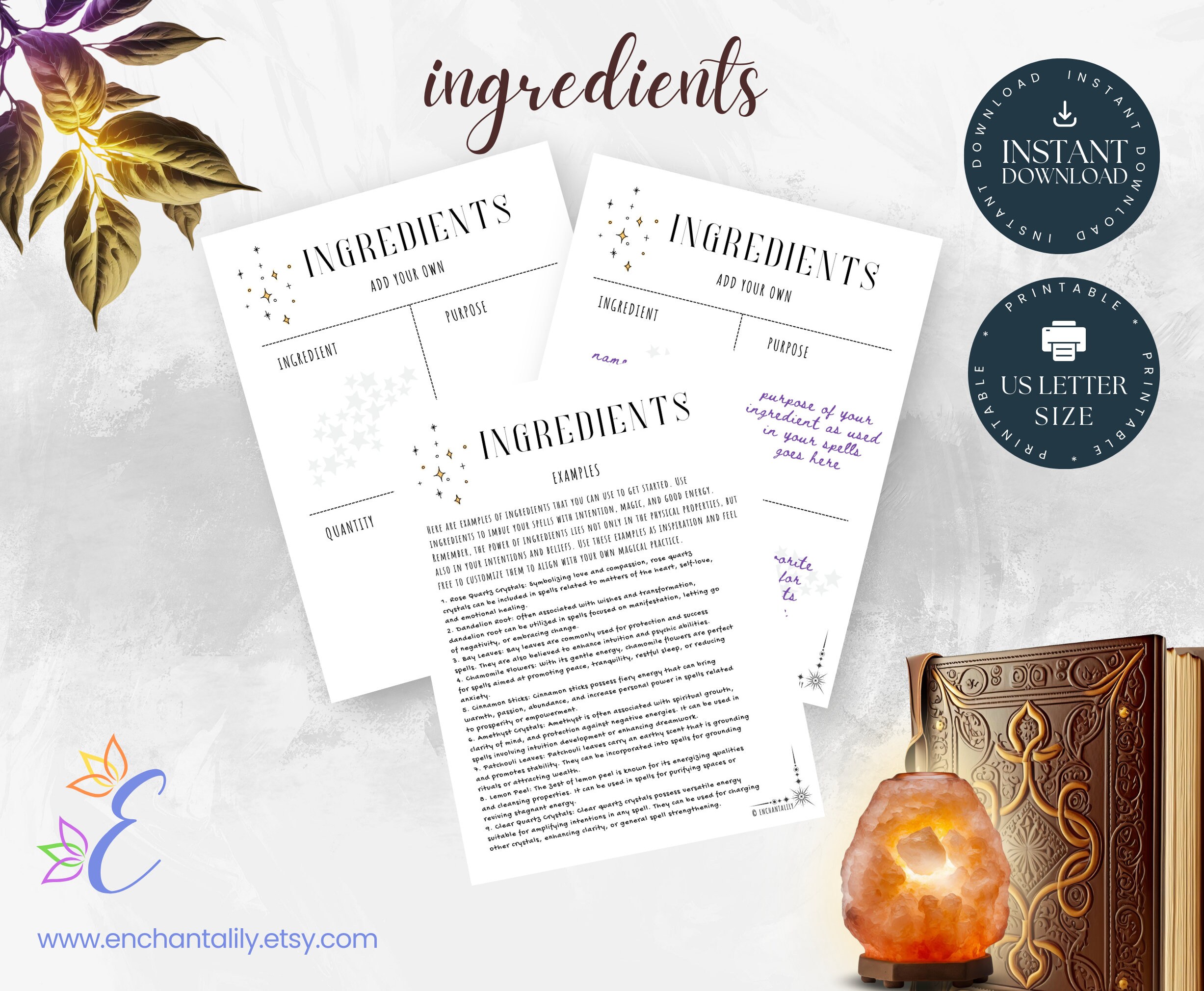 Printable Ingredients Pages, Ideal Add in for Spell Book Examples and ...