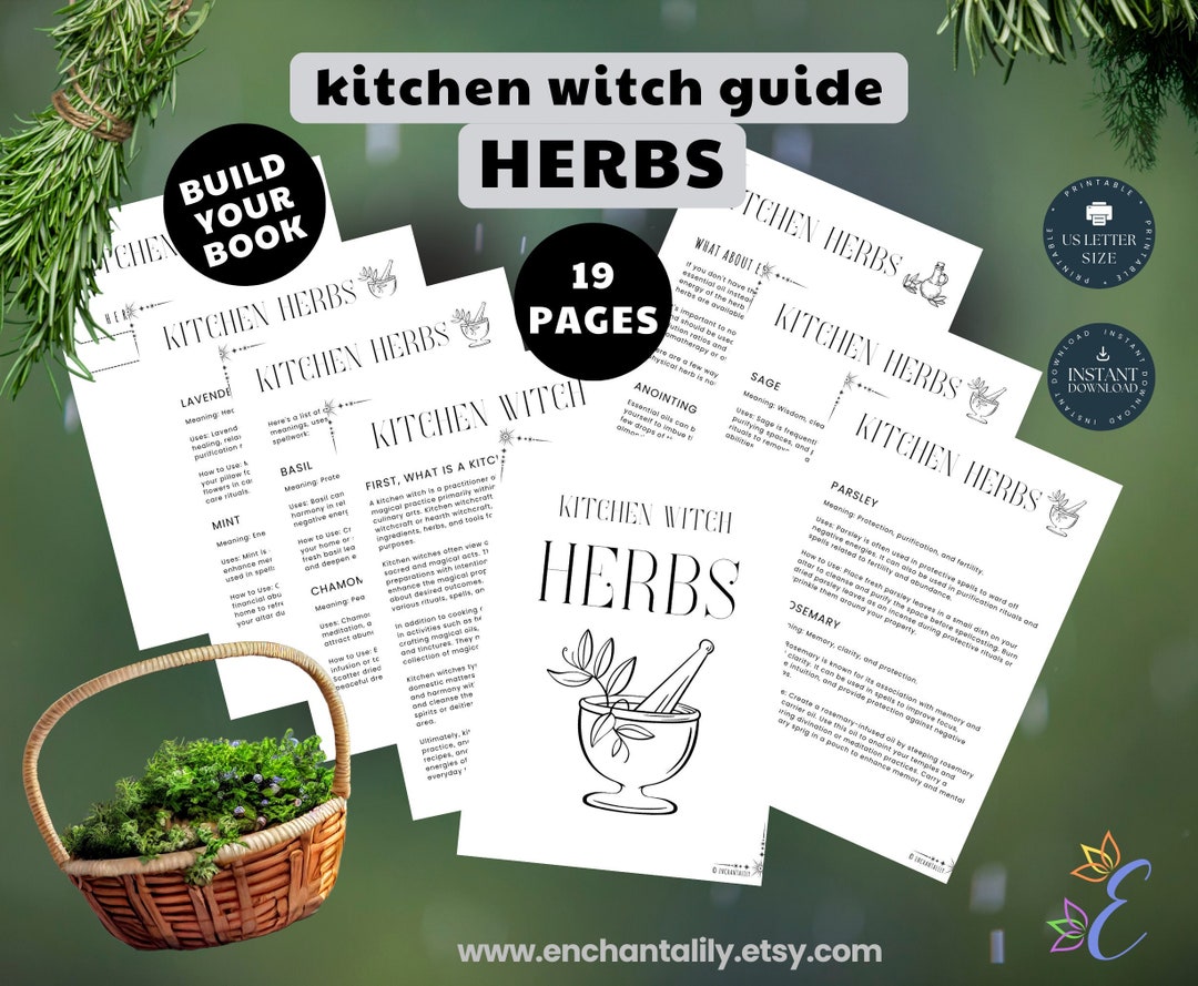 Printable * Kitchen Witch Herbs Guide & Workbook - Book of Spells ...
