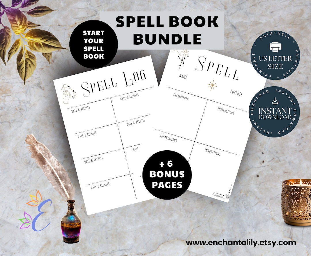 Printable * Spell Book Bundle, Spell Log & Spell Worksheet - DIY, Ink ...
