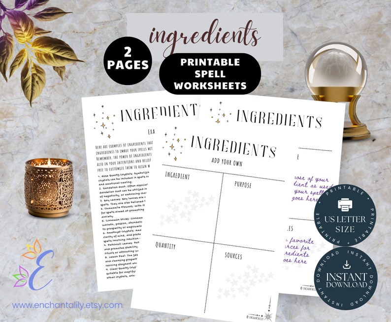 Printable * Ingredients Guide & Workbook - Ideal Add in for Spell Book ...