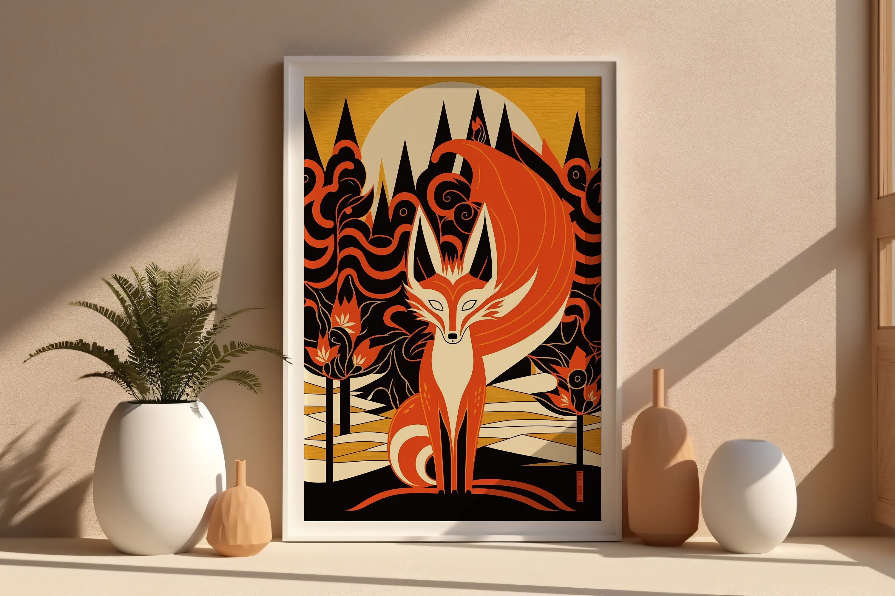 Kitsune Red Fox God Portrait Guardian Spirit Japanese Folklore Digital ...