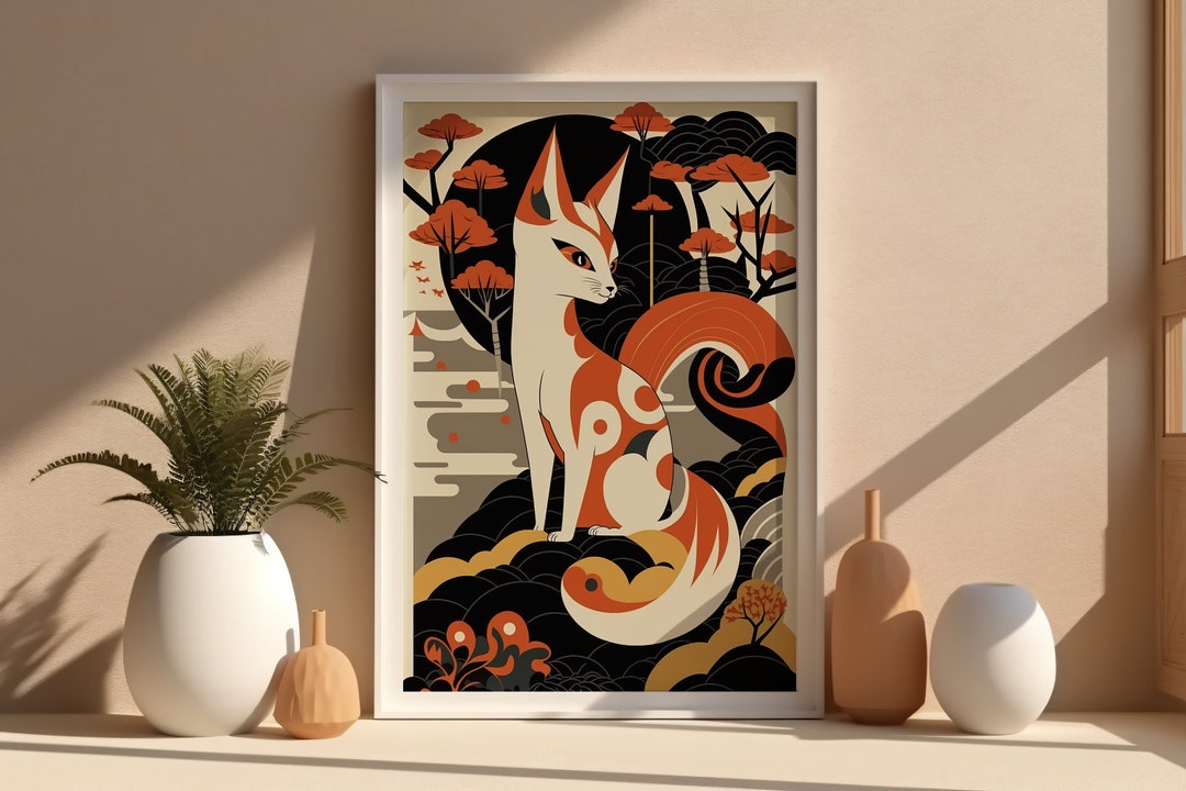Kitsune Red Fox God Portrait Guardian Spirit Japanese Folklore Digital ...