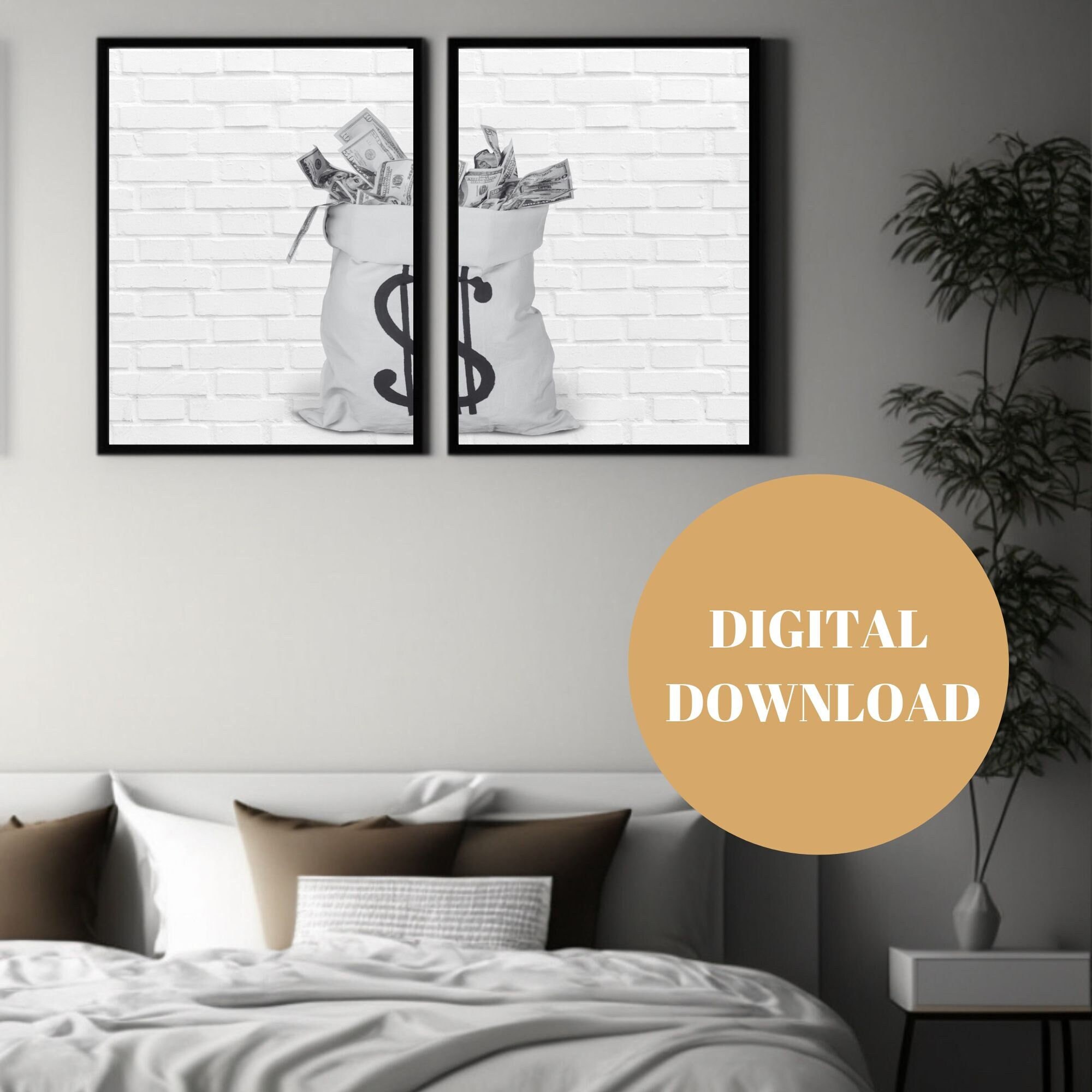 Money Bag Motivational Wall Art Set/investor Office Decor Millionaire ...