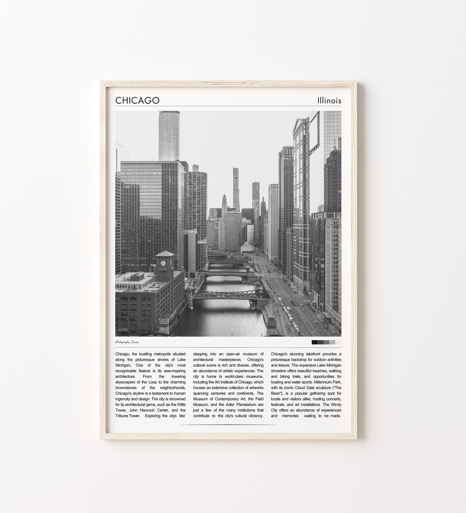 Chicago Illinois Black and White Print Set of 3, Chicago Travel Poster ...