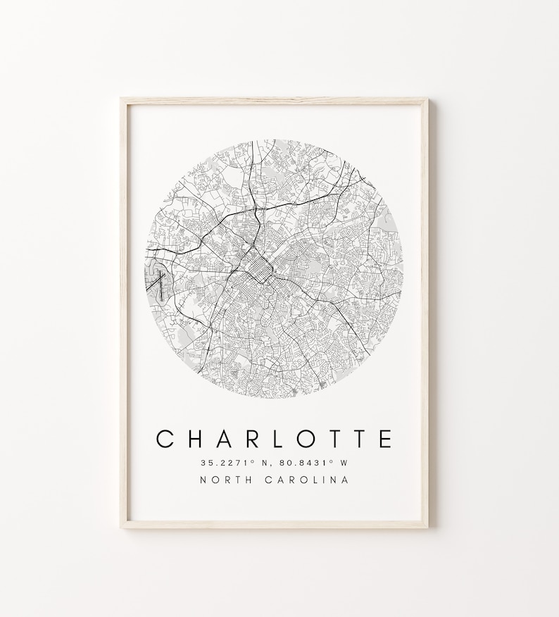 Charlotte Black and White Print Set of 3, Charlotte Travel Poster Print ...
