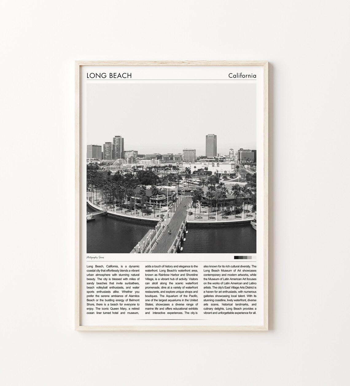 Long Beach Black and White Print Set of 3, Long Beach Travel Poster ...