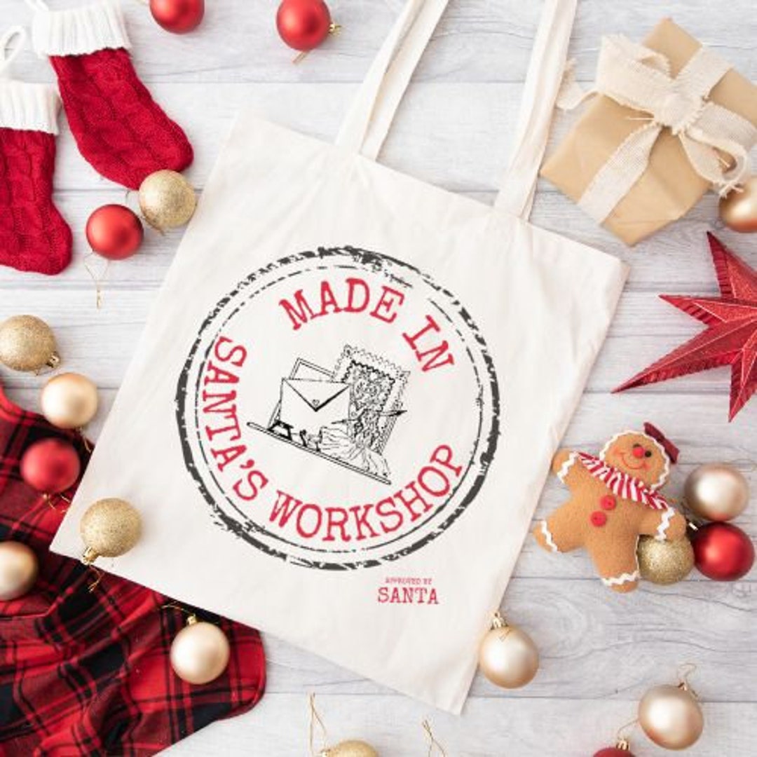 Santas Workshop Bag Christmas Canvas Tote Made in Santas Workshop Large ...