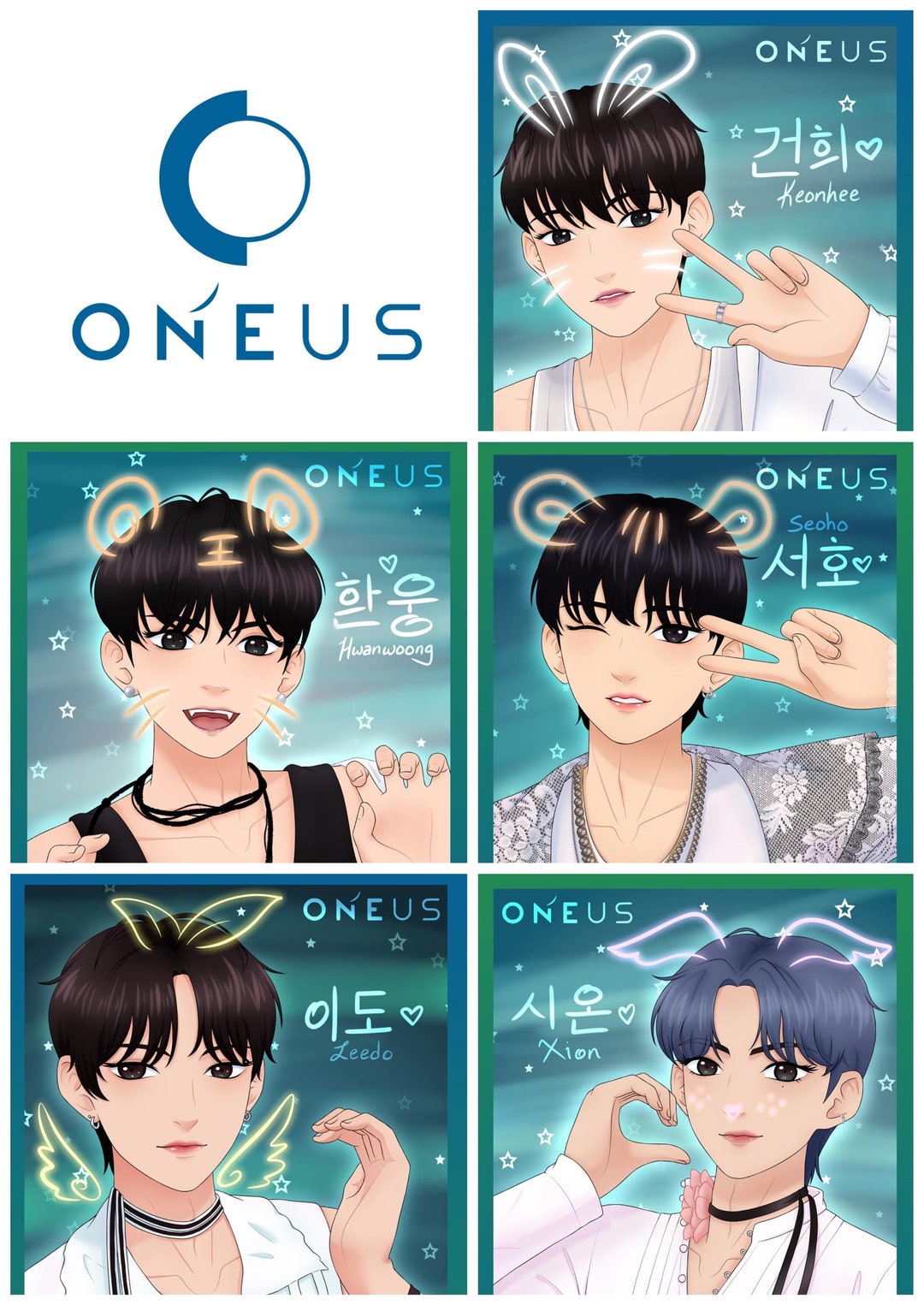ONEUS Kpop PC Photocards Fanart Print Poster Posters Hwanwoong Leedo Xion Seoho Keonhee TOMOON ...