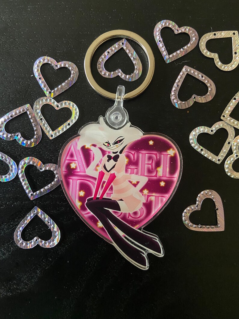 Hazbin Hotel Angel Dust Fanart Acrylic Heart Charm Charms Keychain ...