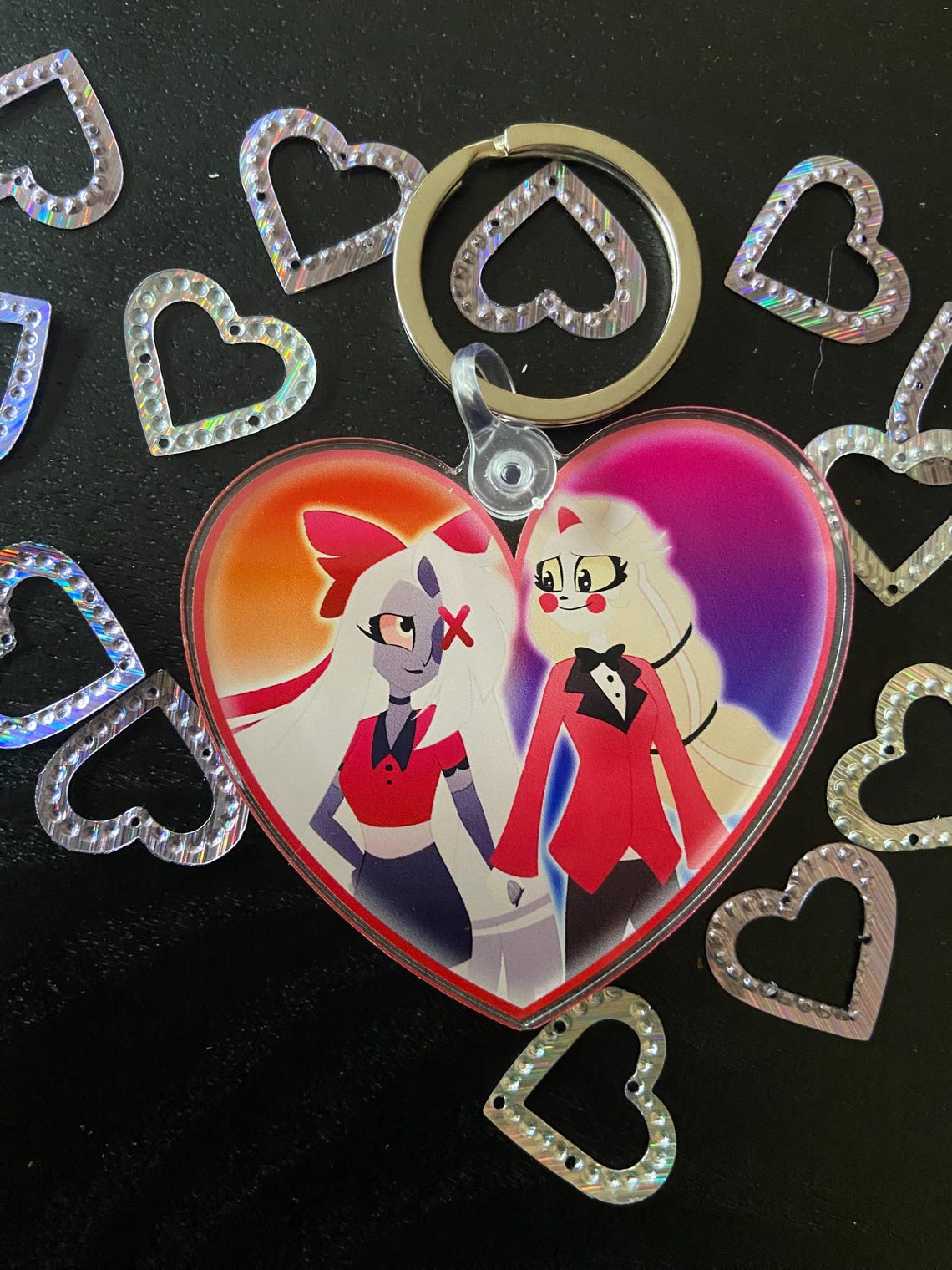 Hazbin Hotel Chaggie Charlie Morningstar Vaggie Fanart Acrylic Heart ...