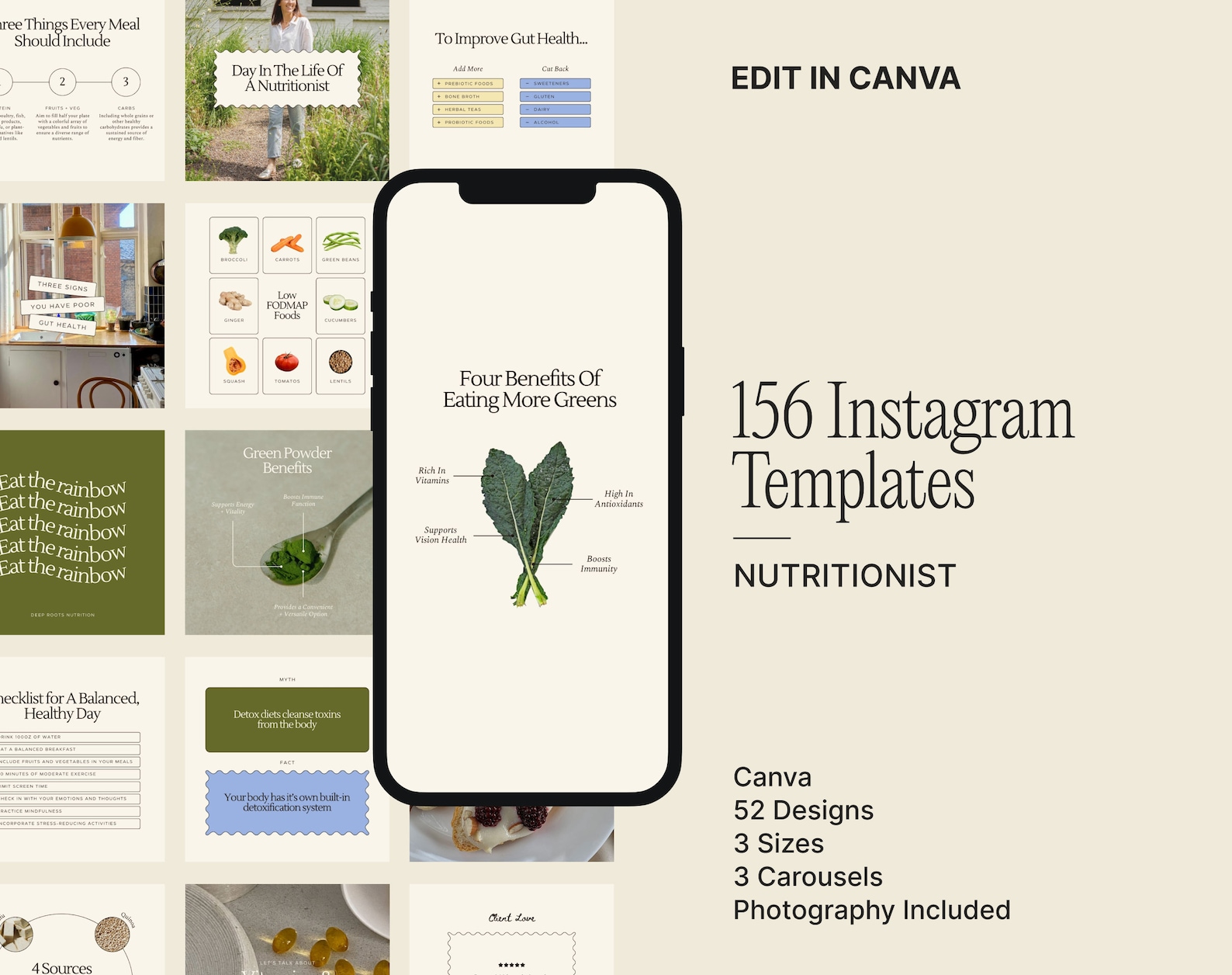 Nutritionist Instagram Canva Templates | Health Coach Social Media Kit ...