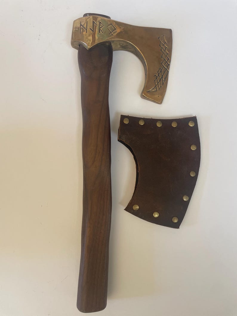 Hand Forged Viking Axe With Nordic Runes, Made in Bronze / Wood ...