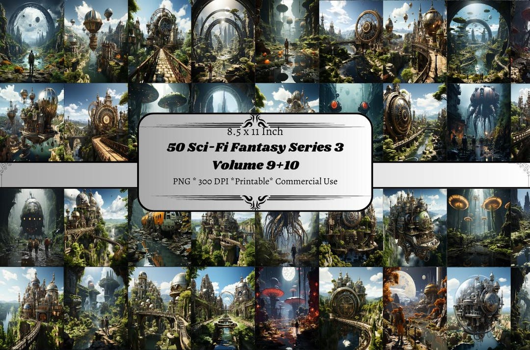 50 Sci-fi Fantasy Series 3 Volume 9+10 Printable Digital Paper, Sci-fi Paper, Sci-fi Cards ...