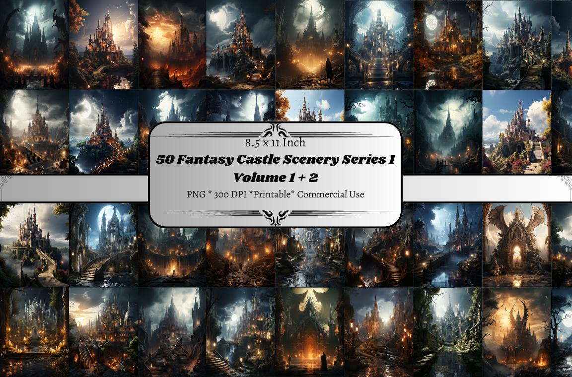 50 Fantasy Castle Scenery Series 1 Volume 1+2, Printable Digital Paper ...