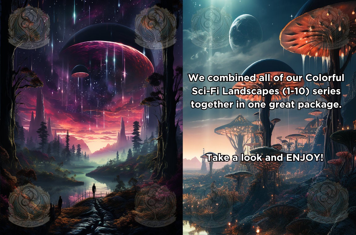 250 Colorful Sci-fi Landscapes Complete Collection Digital Paper ...