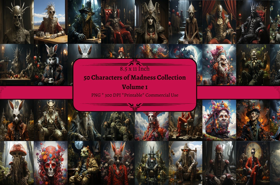 50 Characters of Madness Collection Volume 1 Digital Paper, Monsters ...