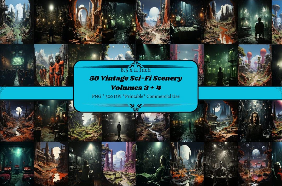 50 Vintage Sci-fi Scenery Volume 3 + 4 Digital, Classic Sci-fi Digital ...
