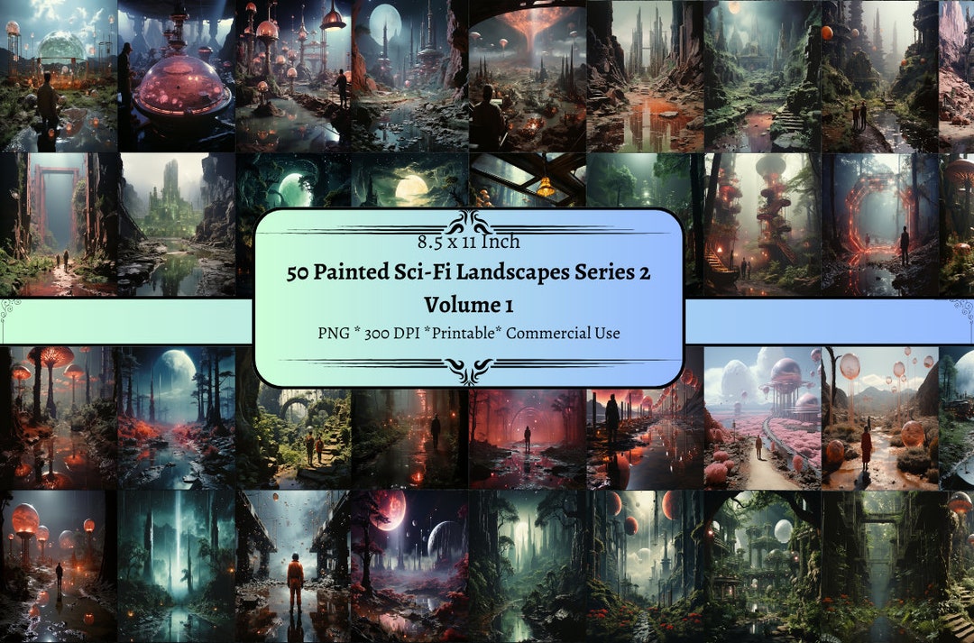 50 Painted Sci-fi Landscapes Series 2 Volume 1 Digital Paper, Sci-fi ...