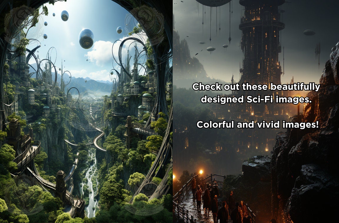 50 Painted Sci-fi Landscapes Series 2 Volume 4 Digital Paper, Sci-fi ...