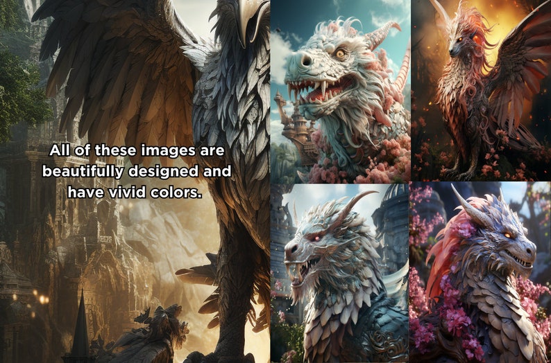 100 Fantasy Beasts Collection Digital Paper, Fantasy Landscapes Digital ...