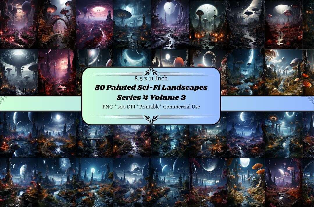 50 Painted Sci-fi Landscapes Series 4 Volume 3 Digital Paper, Sci-fi ...