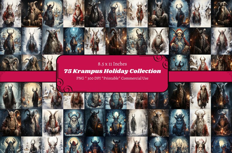75 Krampus Holiday Collection Digital Papers, Krampus Christmas, Dark ...