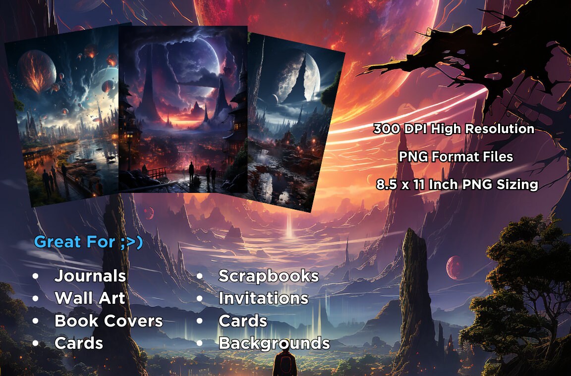 250 Colorful Sci-fi Landscapes Complete Collection Digital Paper ...