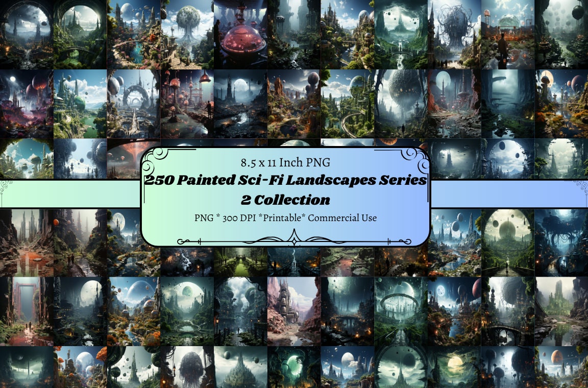 250 Painted Sci-fi Landscape Series 2 Collection Digital Paper, Sci-fi ...