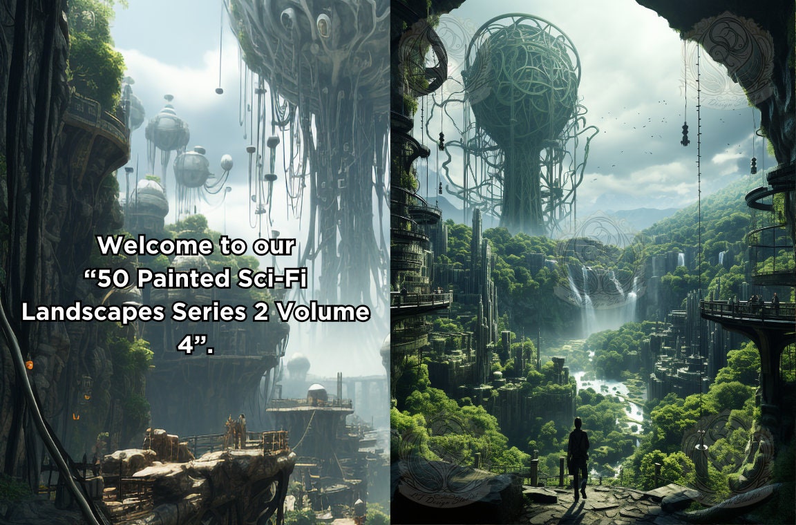 50 Painted Sci-fi Landscapes Series 2 Volume 4 Digital Paper, Sci-fi ...