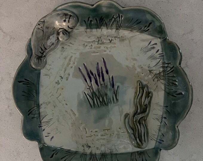 Hand Crafted, Altered Manatee/sea Grass Ceramic Plate - Etsy