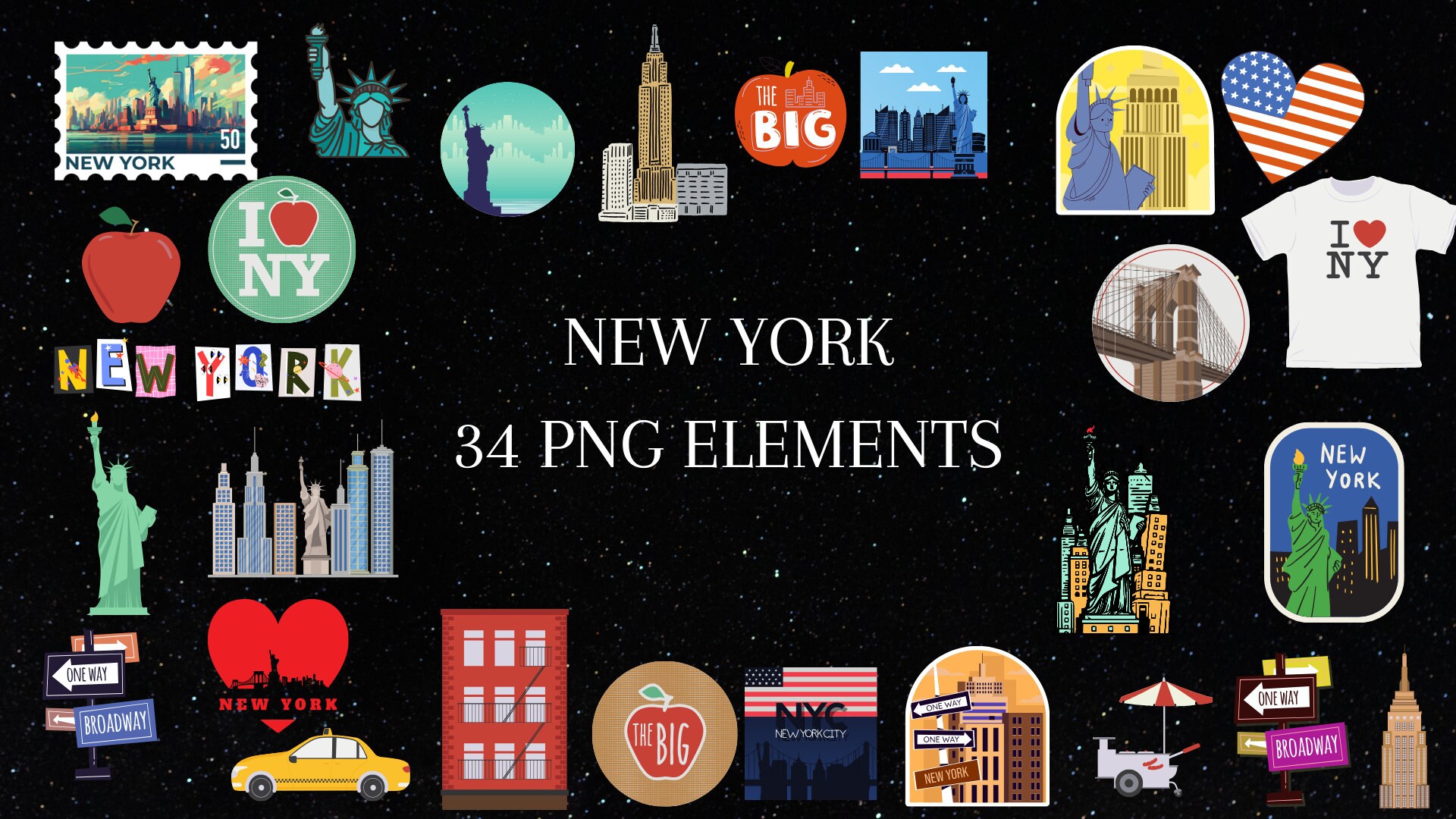 34 New York Clipart New York Clipart Prints New York Theme - Etsy