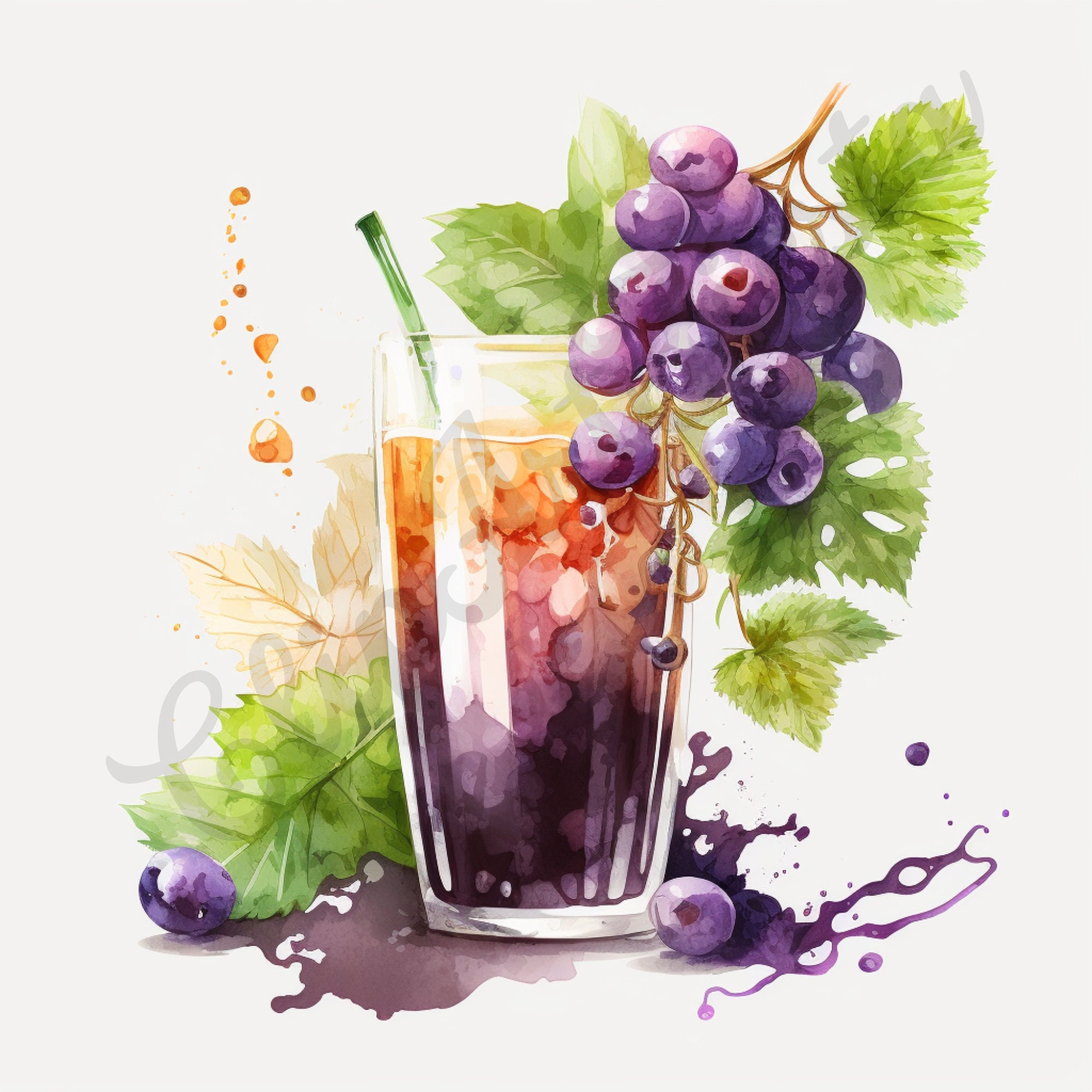 Watercolor Grape Harvest Clip Art, Wine Greenery, Vines Leaves ...