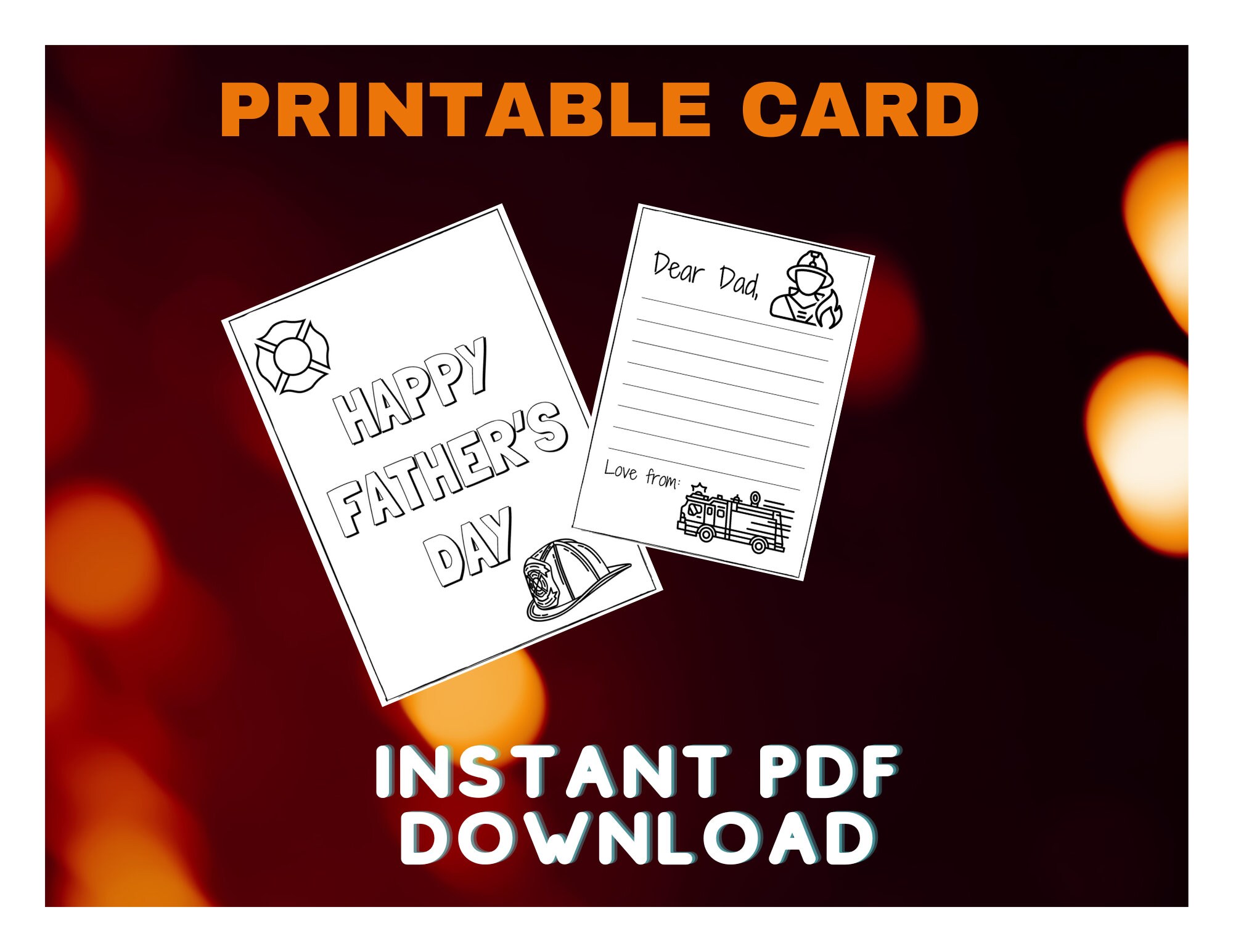 Printable Fathers Day Card, Firefighter, Father's Day Gift, Coloring ...