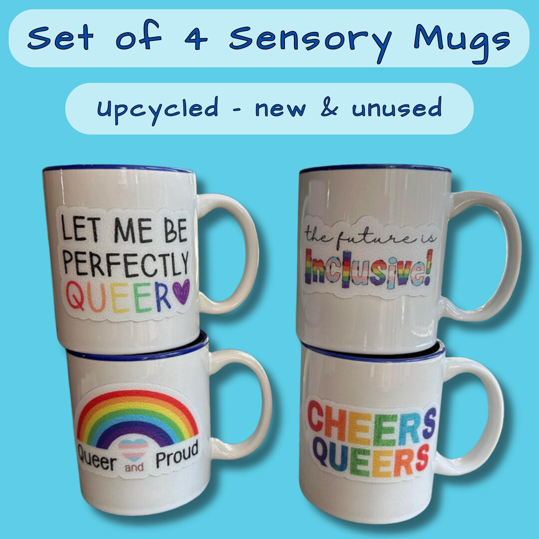 Upcycled Sensory Mugs - Set of 4 - 12 Oz Queer Coffee Cups - Pride Mugs ...