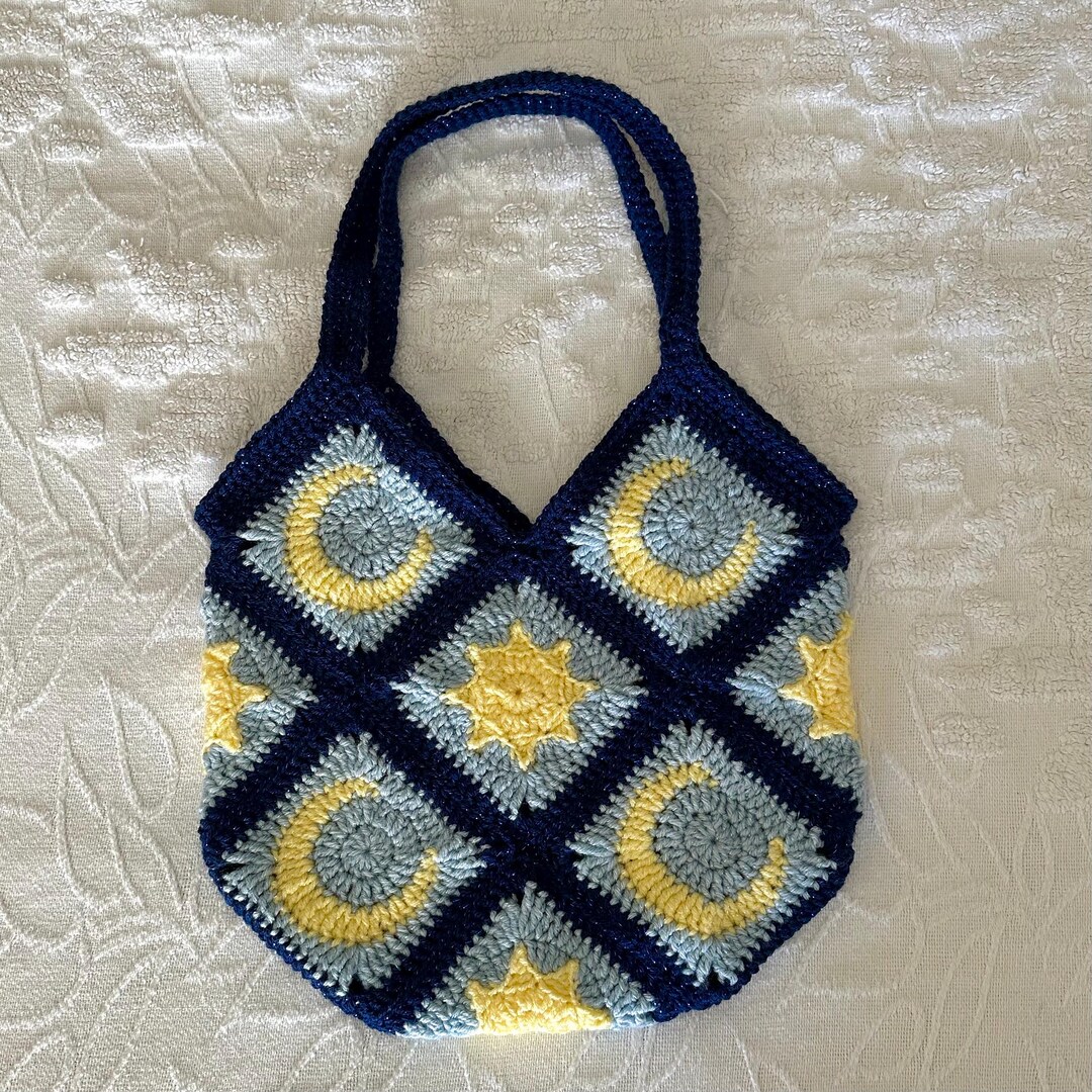 Crochet Sparkling Granny Square Sun and Moon Tote Bag - Etsy