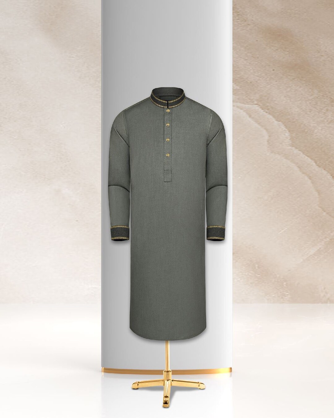 Grey/olive/golden Premium Panjabi/kurta 100% Cotton - Etsy