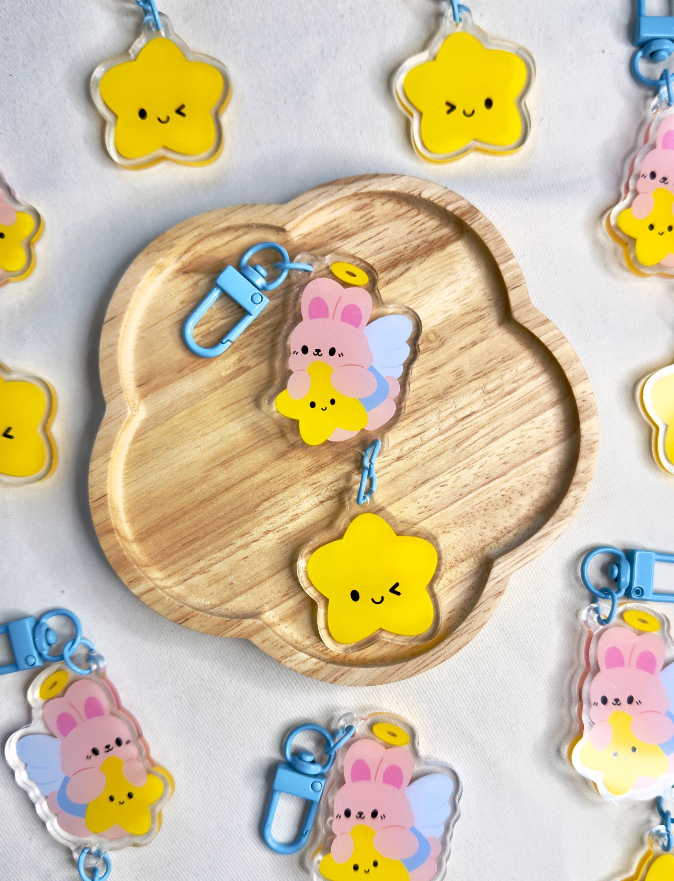 Angel Bunny Acrylic Keychain Star Bunny Two Link Charm Kawaii Keychain ...