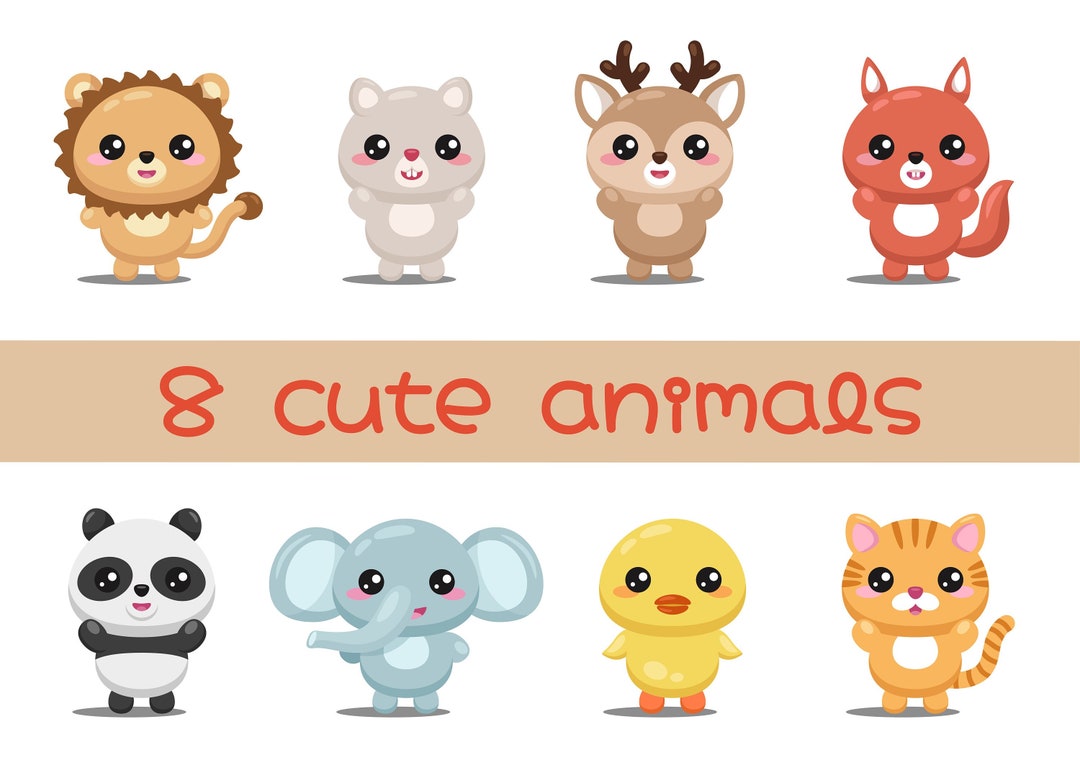 Cet 8 Cute Animals Clip Art Vector Commercial Use Lion Hamster ...