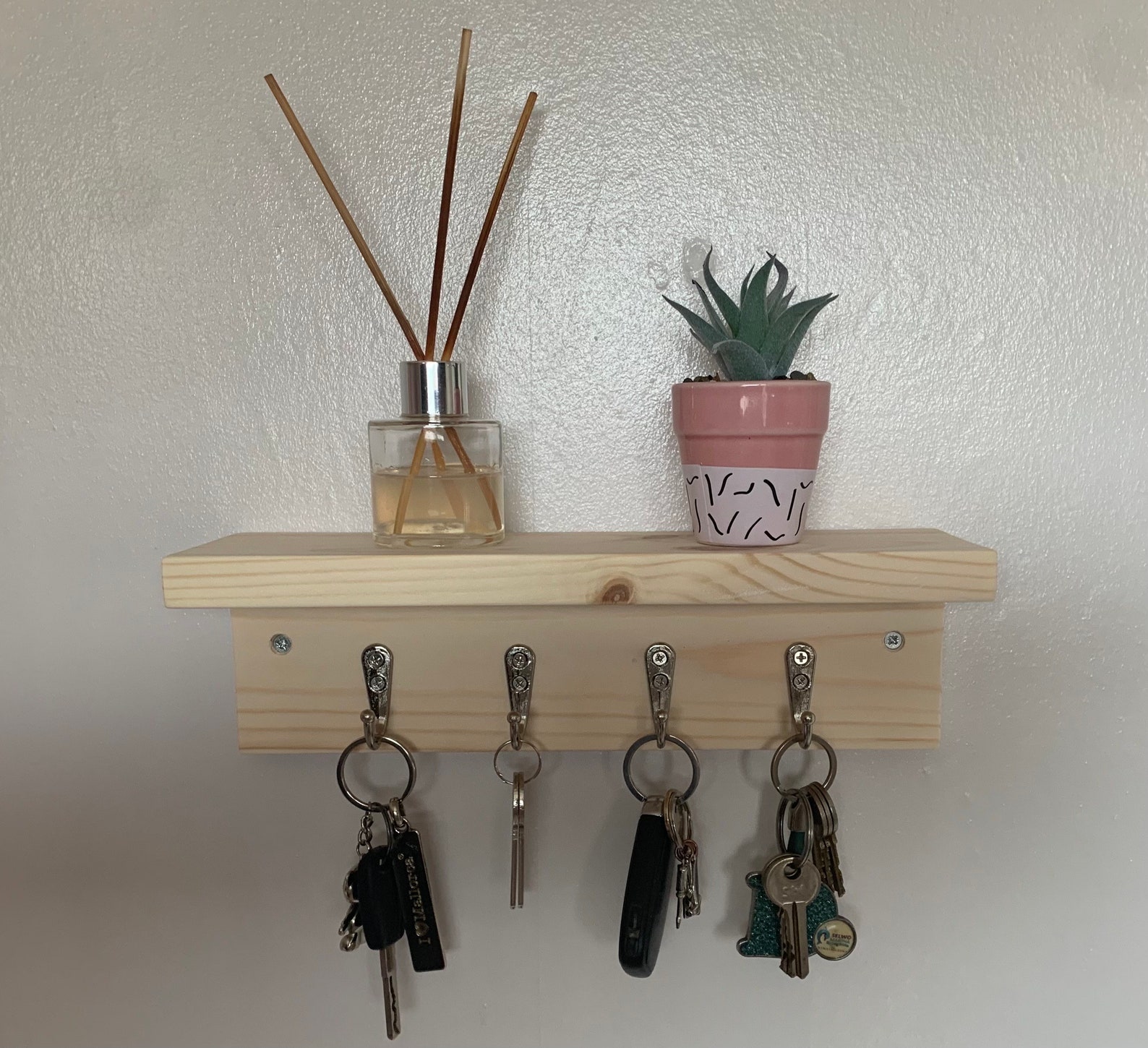 Handmade Wall Mounted Key Holder With Shelf silver Hooks Key Holder ...