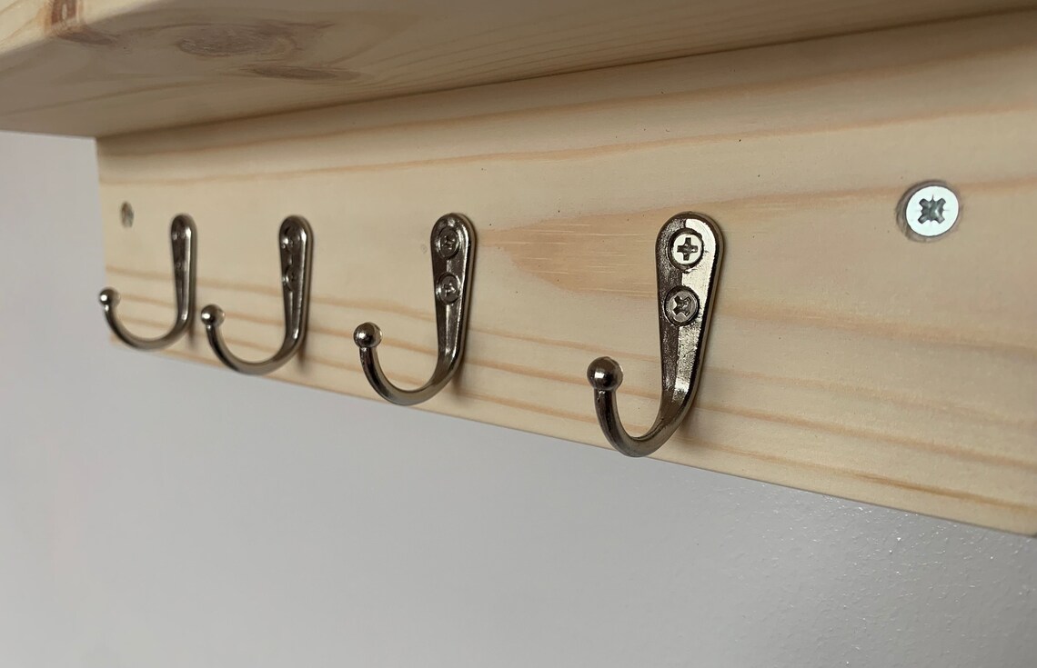 Handmade Wall Mounted Key Holder With Shelf silver Hooks Key Holder ...