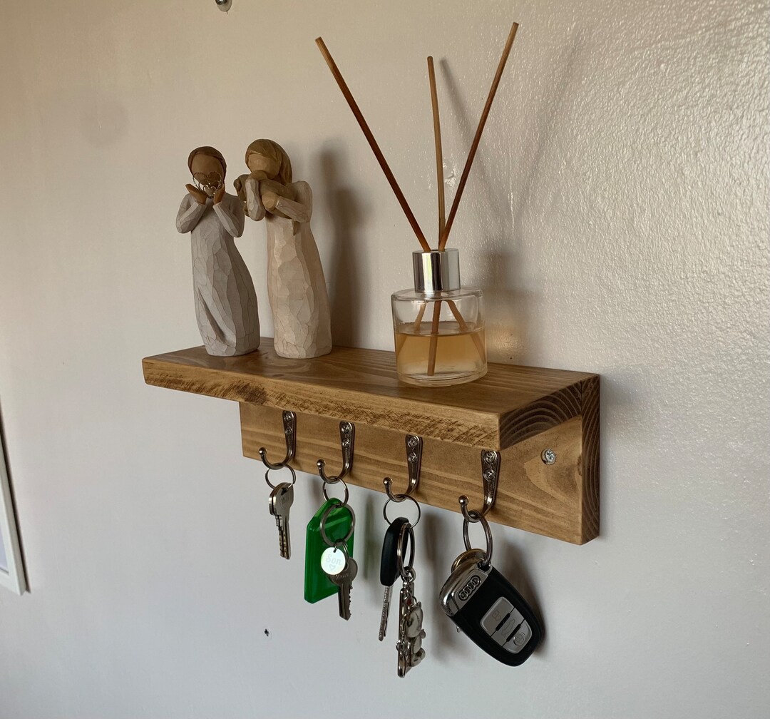Medium Oak Waxed Wall Mounted Key Holder With Shelf, Key Holder, Key ...